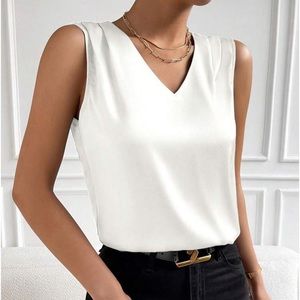 Tops | Elegant Classic V Neck Sleeveless Office Work Tank Top Blouse ...